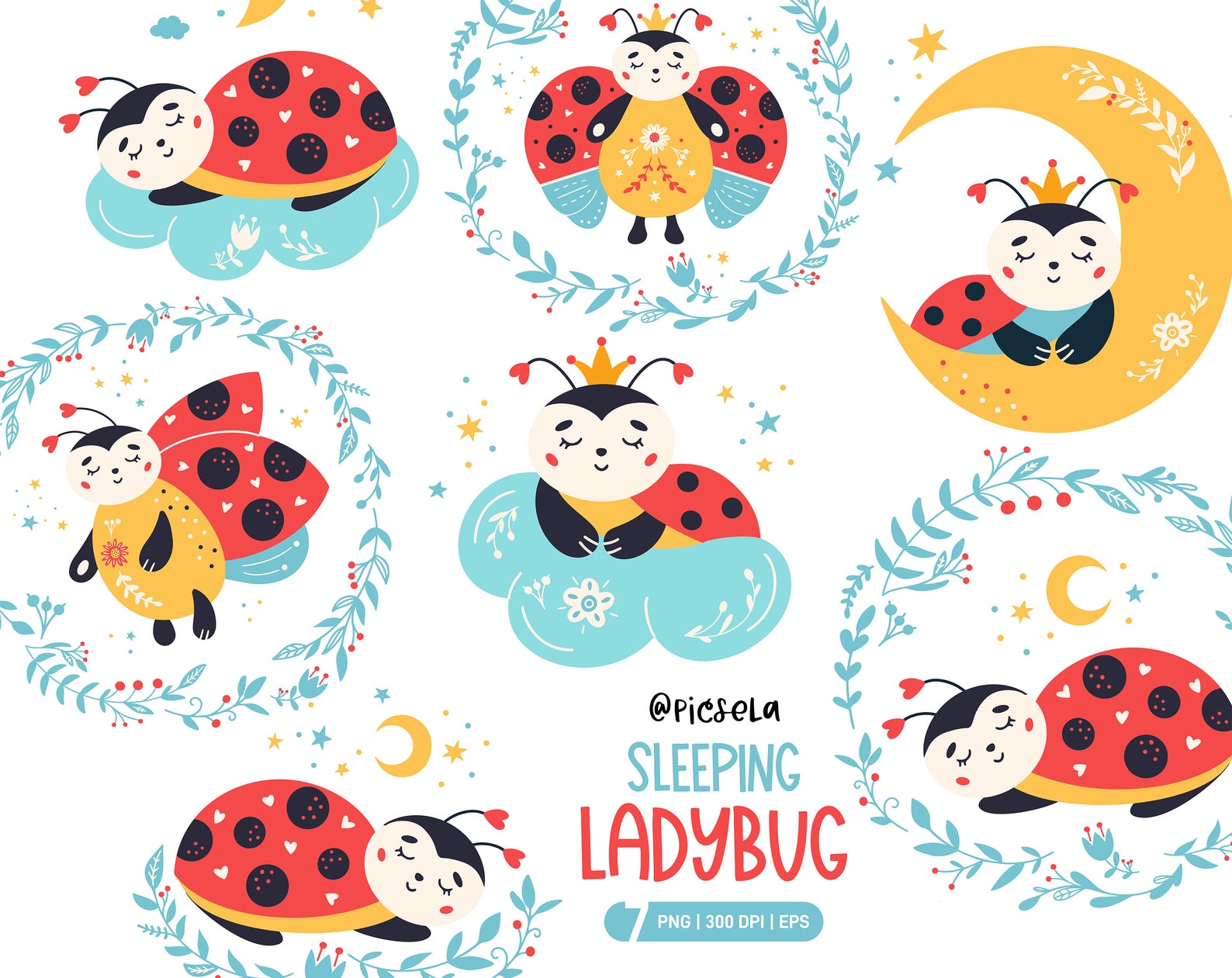 Ladybug Clipart. Insect Clipart. Cute Red Sleepy Bug. Png Clip Art ...