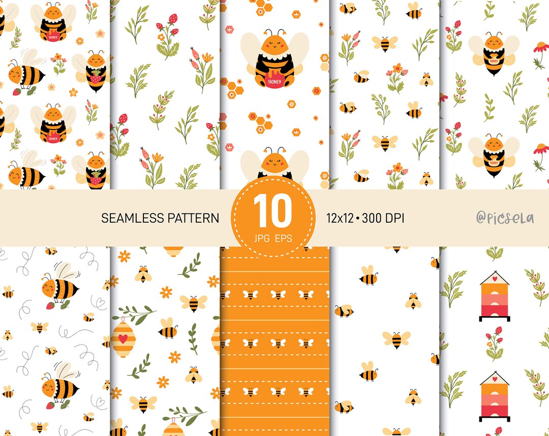 Bee Digital Paper. Summer Digital Paper. Bumble Bee Seamless - Etsy