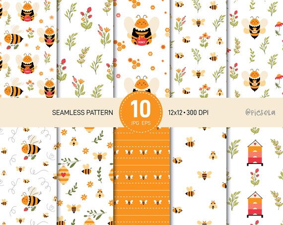 Bee Digital Paper. Summer Digital Paper. Bumble Bee Seamless - Etsy