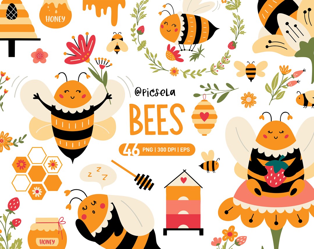 Bee Clipart. Bumble Bee Png. Cute Honey Bee Clip Art. Baby Shower Queen ...