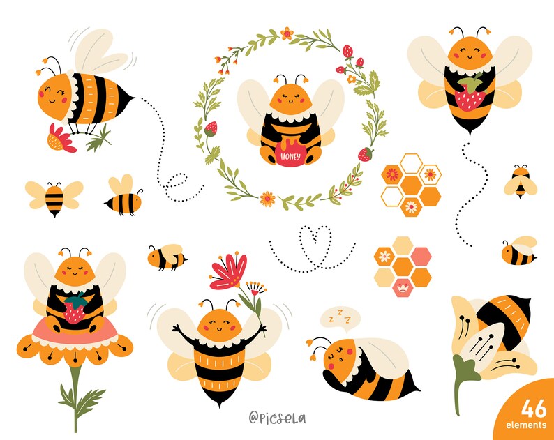 Bee Clipart. Bumble Bee Png. Cute Honey Bee Clip Art. Baby Shower Queen ...