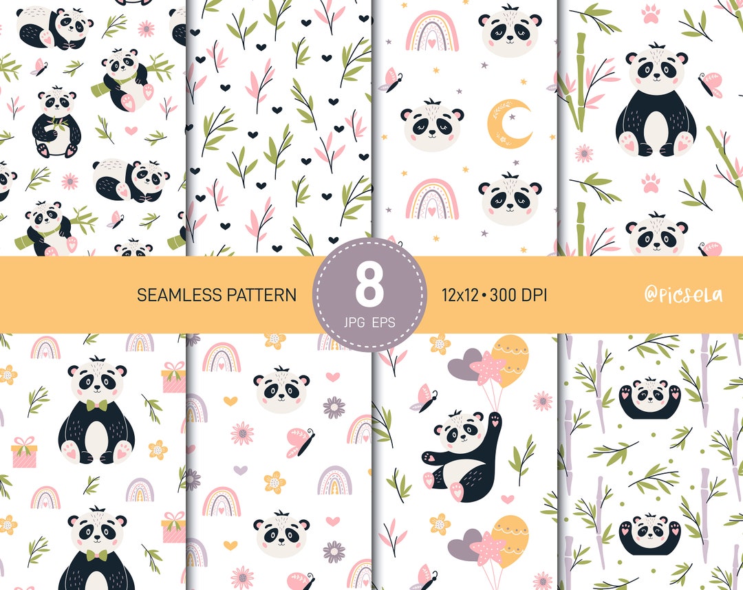 Panda Digital Paper. Cute Panda Bear. Panda Seamless Pattern. Digital ...