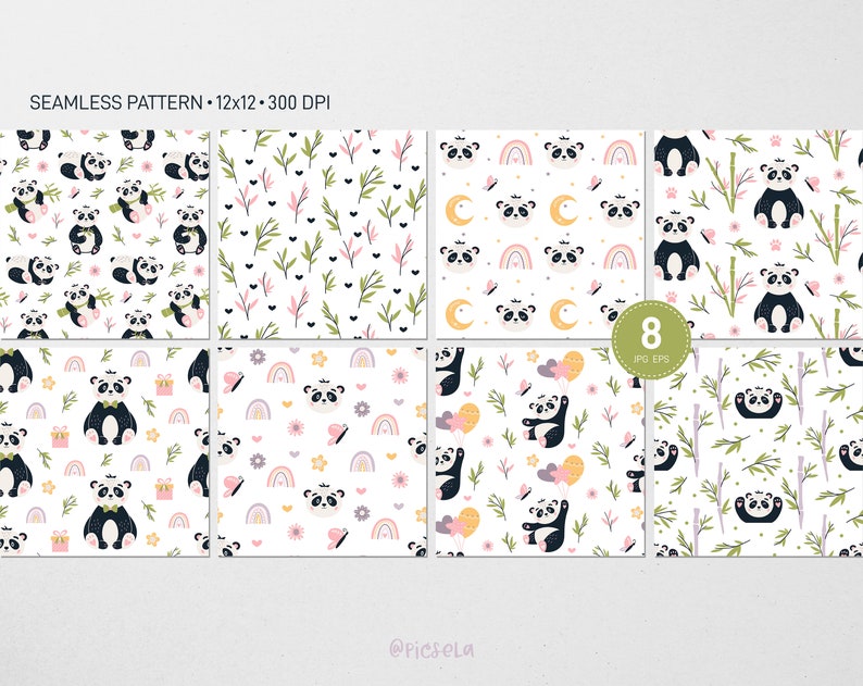 Panda Digital Paper. Cute Panda Bear. Panda Seamless Pattern. - Etsy