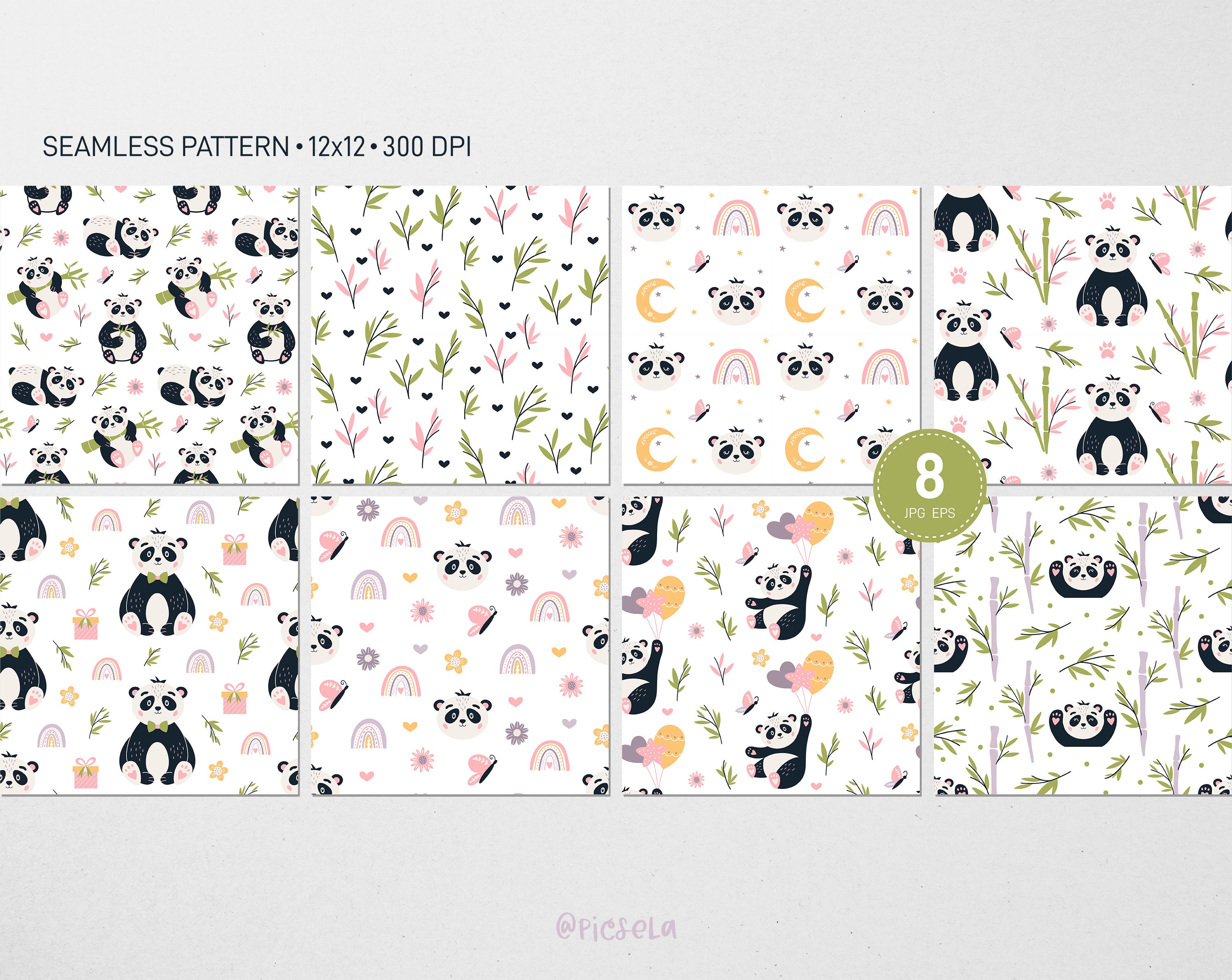 Panda Digital Paper. Cute Panda Bear. Panda Seamless Pattern. Digital ...