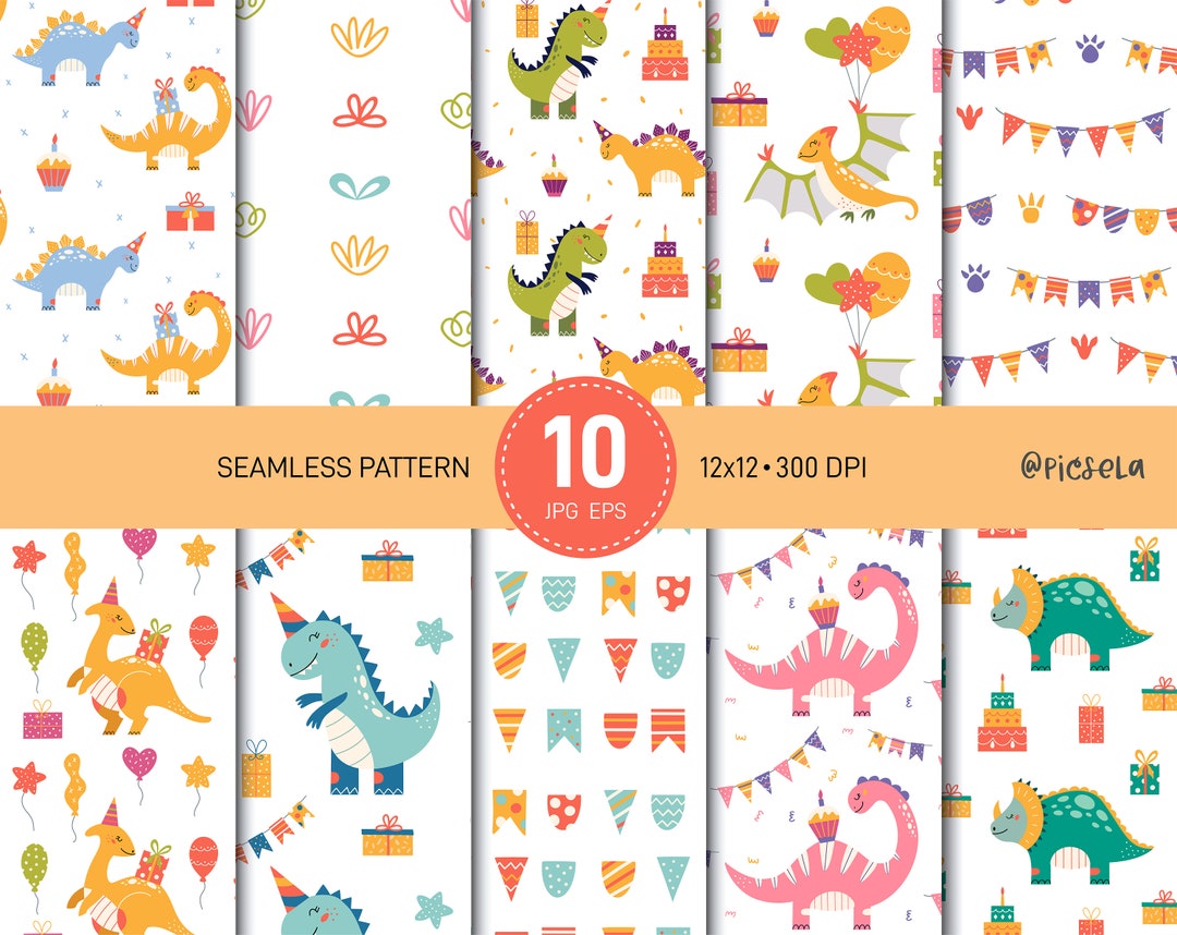 Dinosaur Digital Paper. Birthday Seamless Pattern. My First Birthday ...