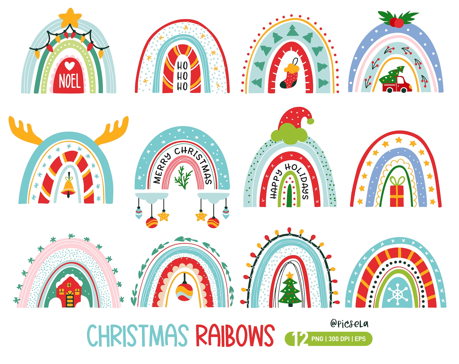 Christmas Rainbow Clipart Christmas Png Rainbow Clipart - Etsy