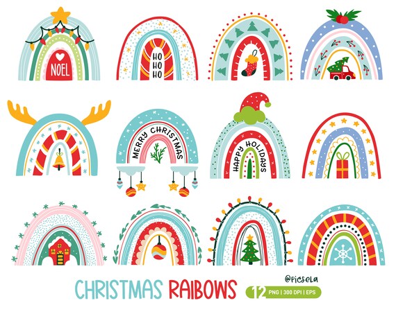 Christmas Rainbow Clipart Christmas Png Rainbow Clipart | Etsy