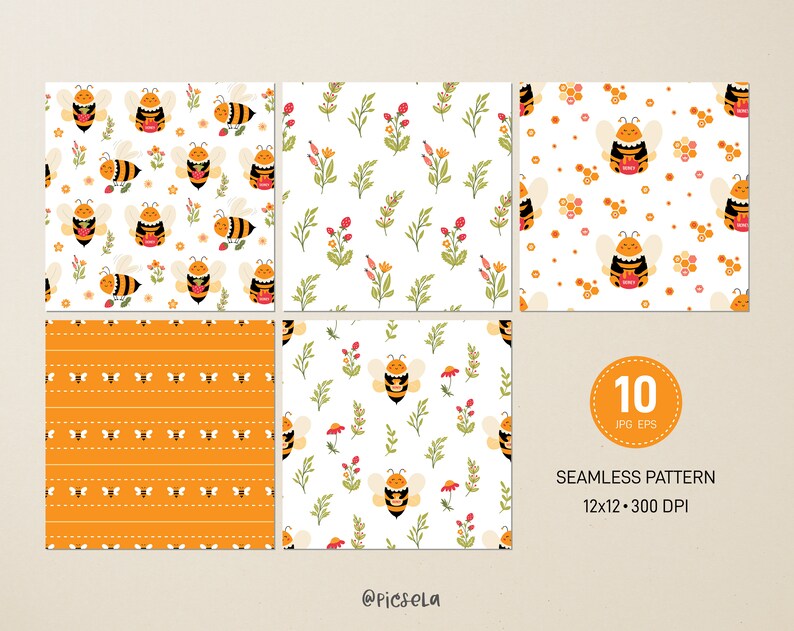 Bee Digital Paper. Summer Digital Paper. Bumble Bee Seamless - Etsy