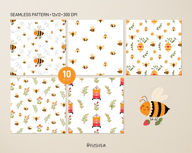 Bee Digital Paper. Summer Digital Paper. Bumble Bee Seamless - Etsy