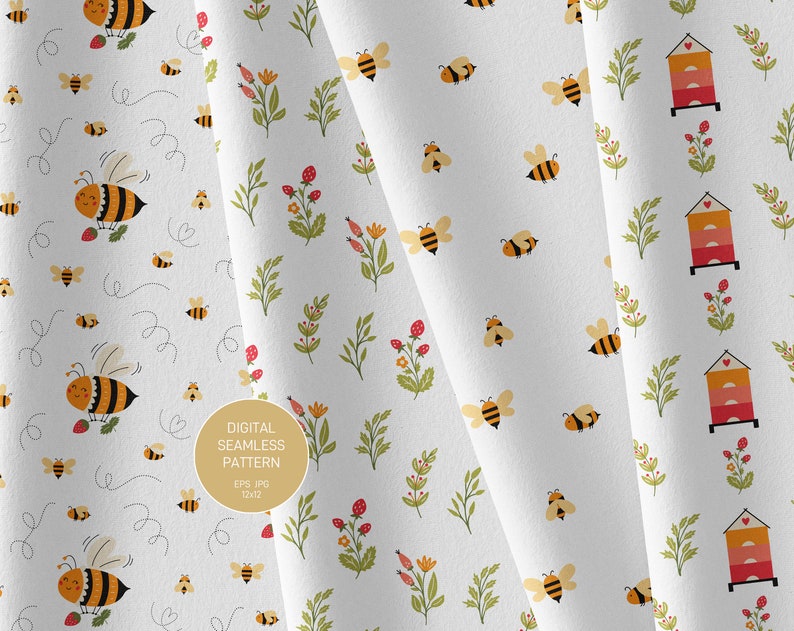 Bee Digital Paper. Summer Digital Paper. Bumble Bee Seamless - Etsy