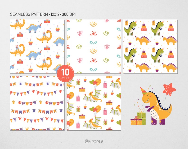 Dinosaur Digital Paper. Birthday Seamless Pattern. My First Birthday ...