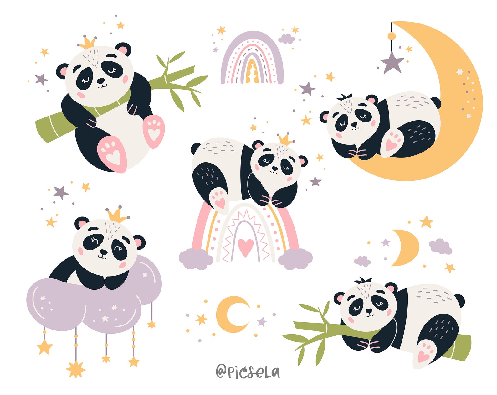 Panda Clipart, Cute Sleepy Panda Bear Png, Kawaii Panda Clipart, Baby ...