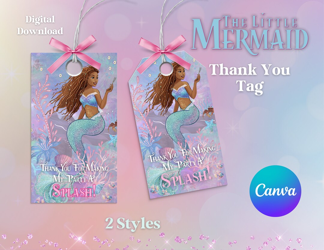 The Little Mermaid Gift Tag, Customizable Gift Tag, Canva Edit Birthday ...