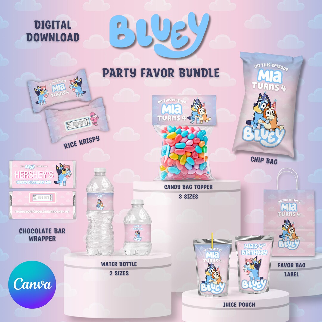 Bluey Mega Bundle Party Favor, Chip Bag Rice Krispies Water Bottle ...