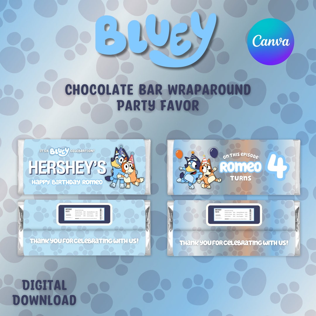 Bluey Hershey Bar Wraparound Party Favor, Customizable Chocolate Bar ...