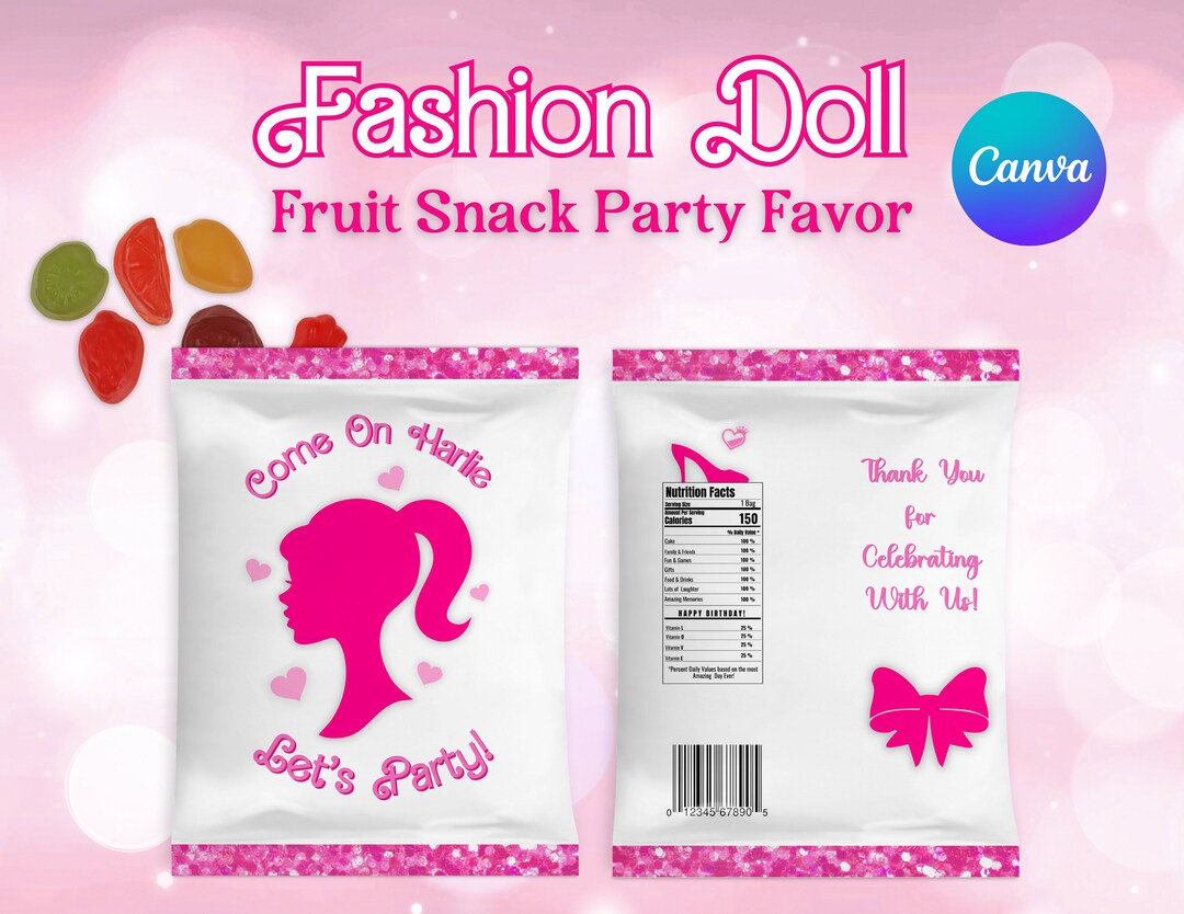 Fashion Doll Fruit Snack Party Favor, Pink Customizable Fruit Snack ...
