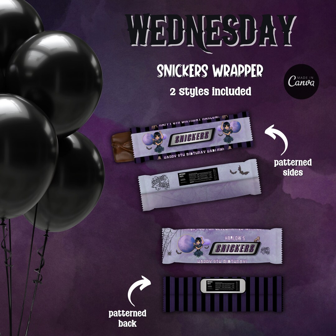 Wednesday Addams Snickers Party Favor Customizable - Etsy