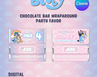Bluey Hershey Bar Wraparound Party Favor, Chocolate Bar Wrapper, Canva ...