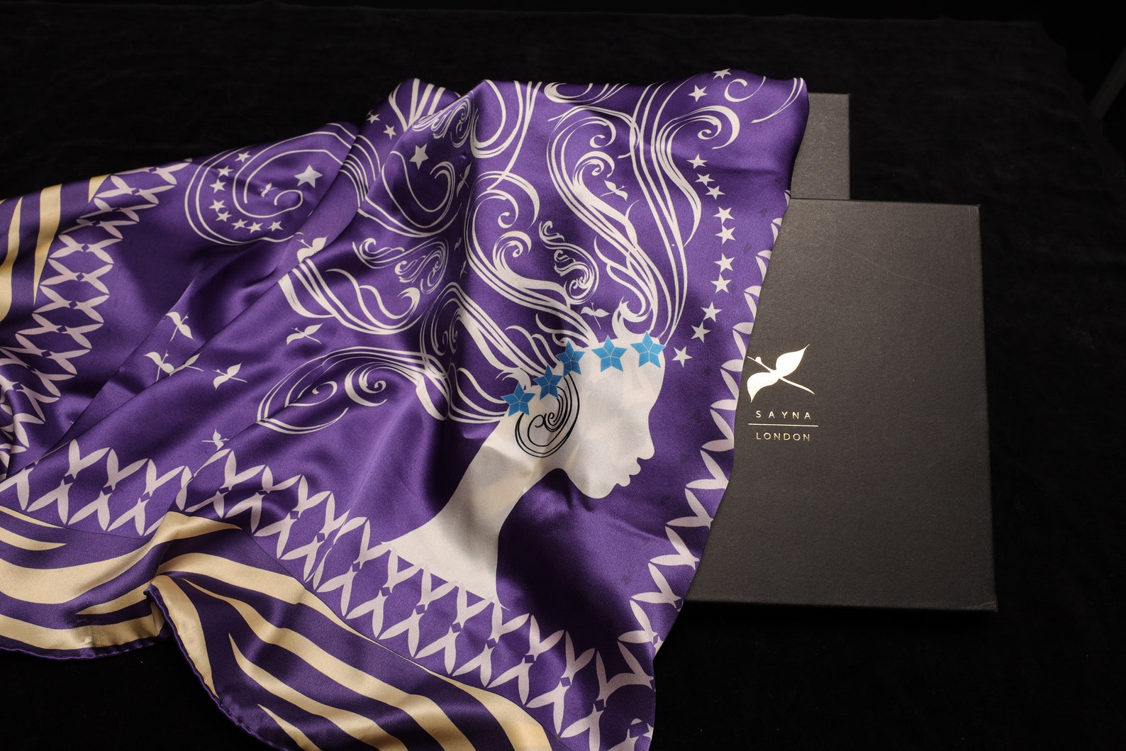 Luxury Square Purple Satin Silk Large Printed Scarves, Foulard Gift ...