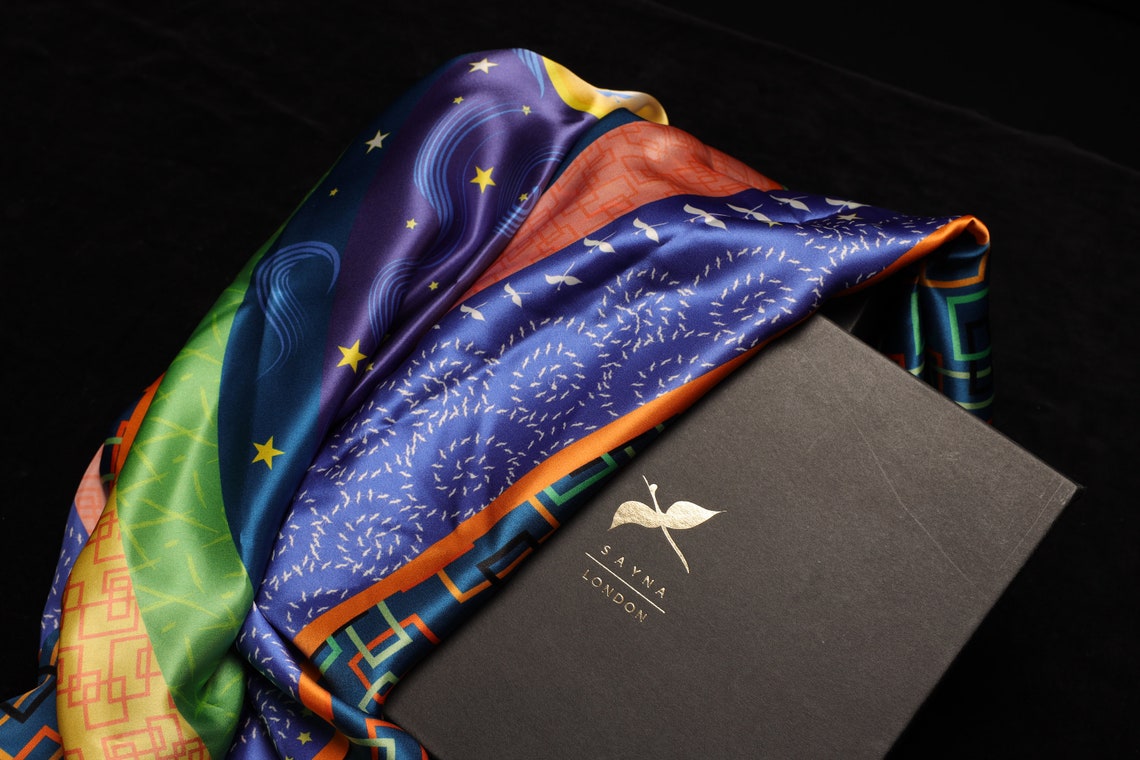 Italian Large Satin Silk Scarf, Scarves, Gift With Giftbox, Christmas ...