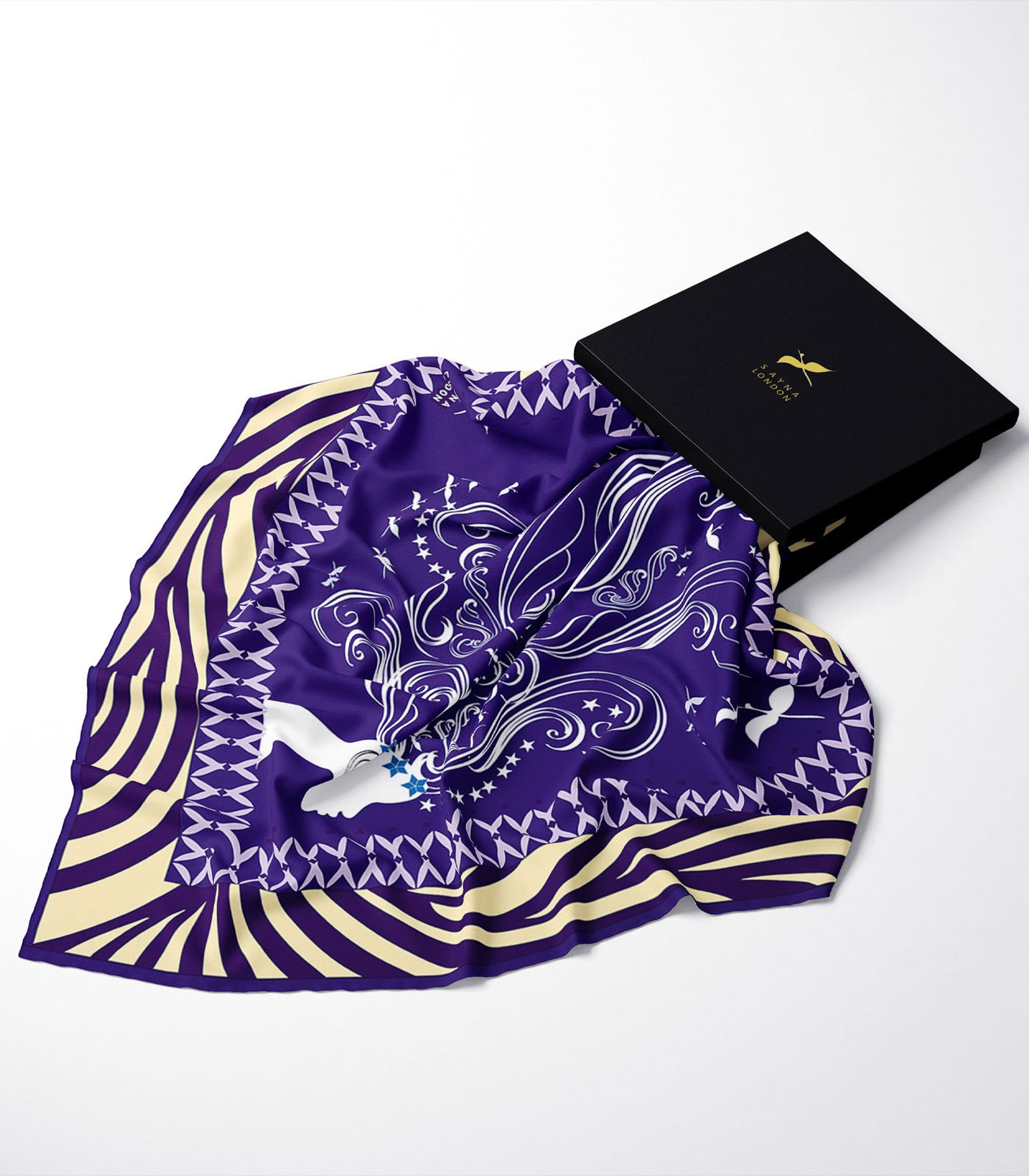 Luxury Square Purple Satin Silk Large Printed Scarves, Foulard Gift ...