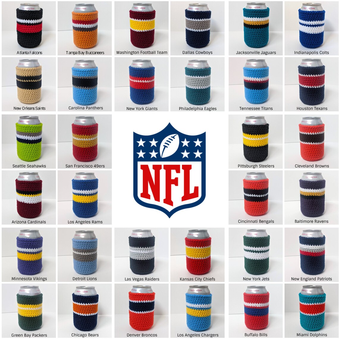 12oz. Crocheted Can Cozies - NFL Football Team Colors - Etsy