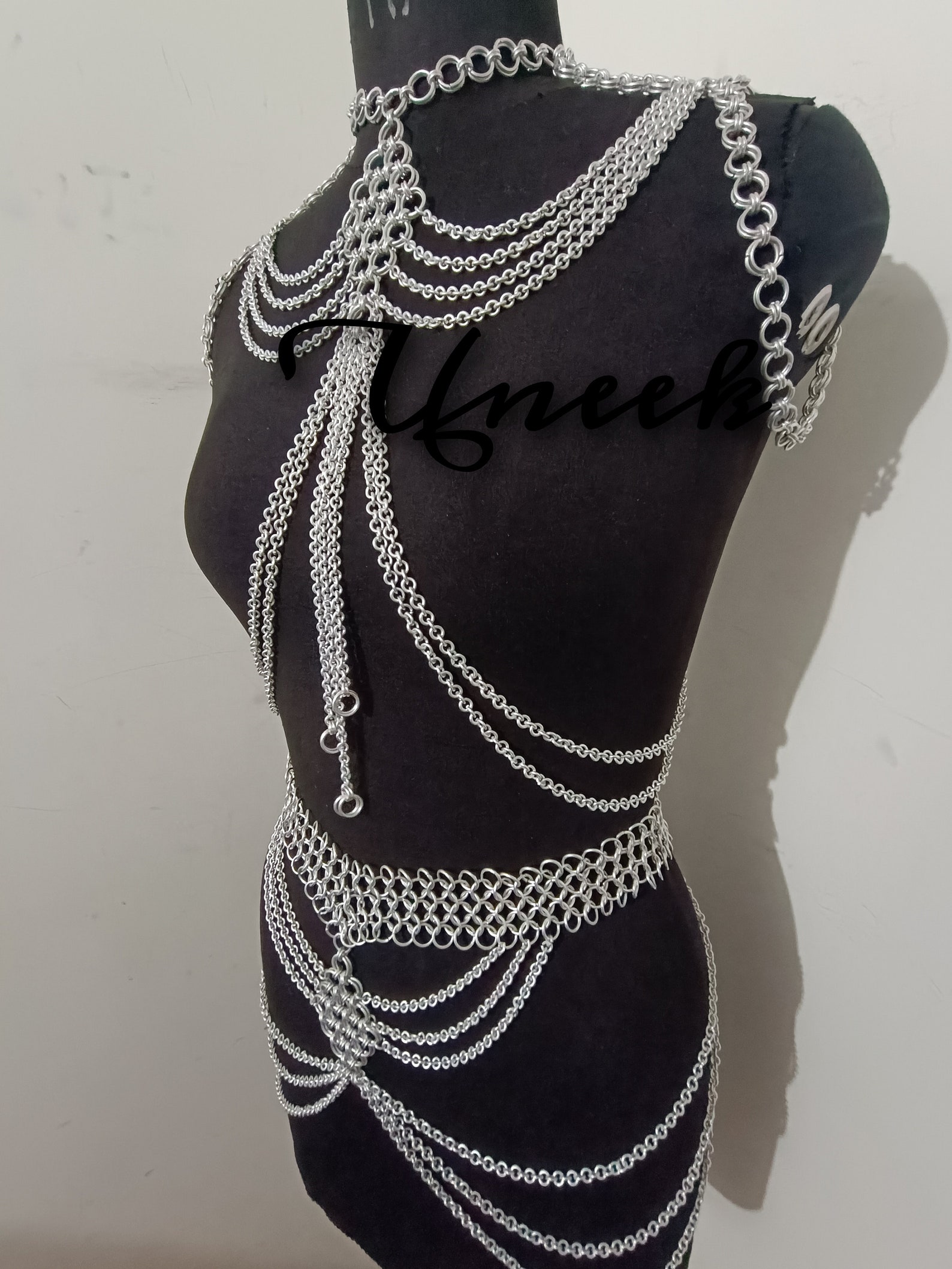 Anodized Aluminum Chainmail Skirt & Shoulder Chain Set, Rave Festival ...