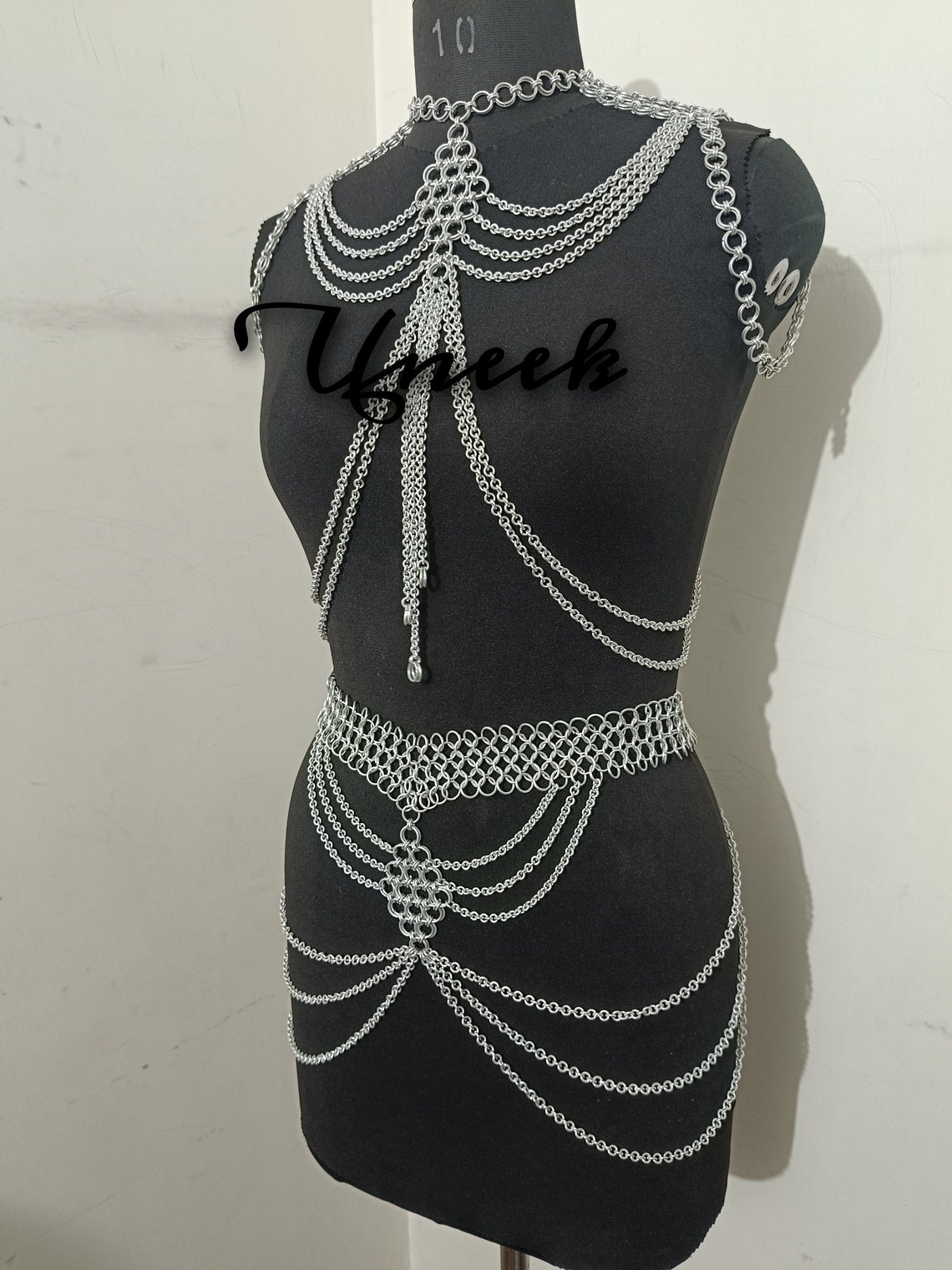 Anodized Aluminum Chainmail Skirt & Shoulder Chain Set, Rave Festival ...
