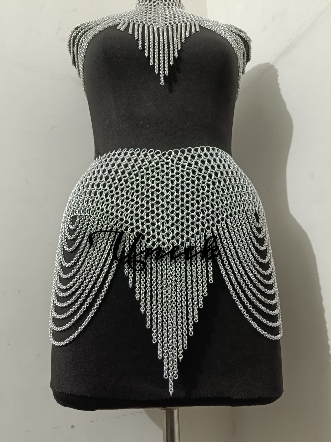 Chainmail Silver SET Shoulder Chain & Skirt, Rave Outfit, Festival ...