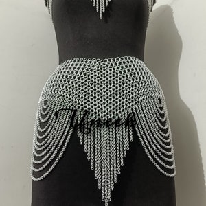 Chainmail Silver SET Shoulder Chain & Skirt, Rave Outfit, Festival ...