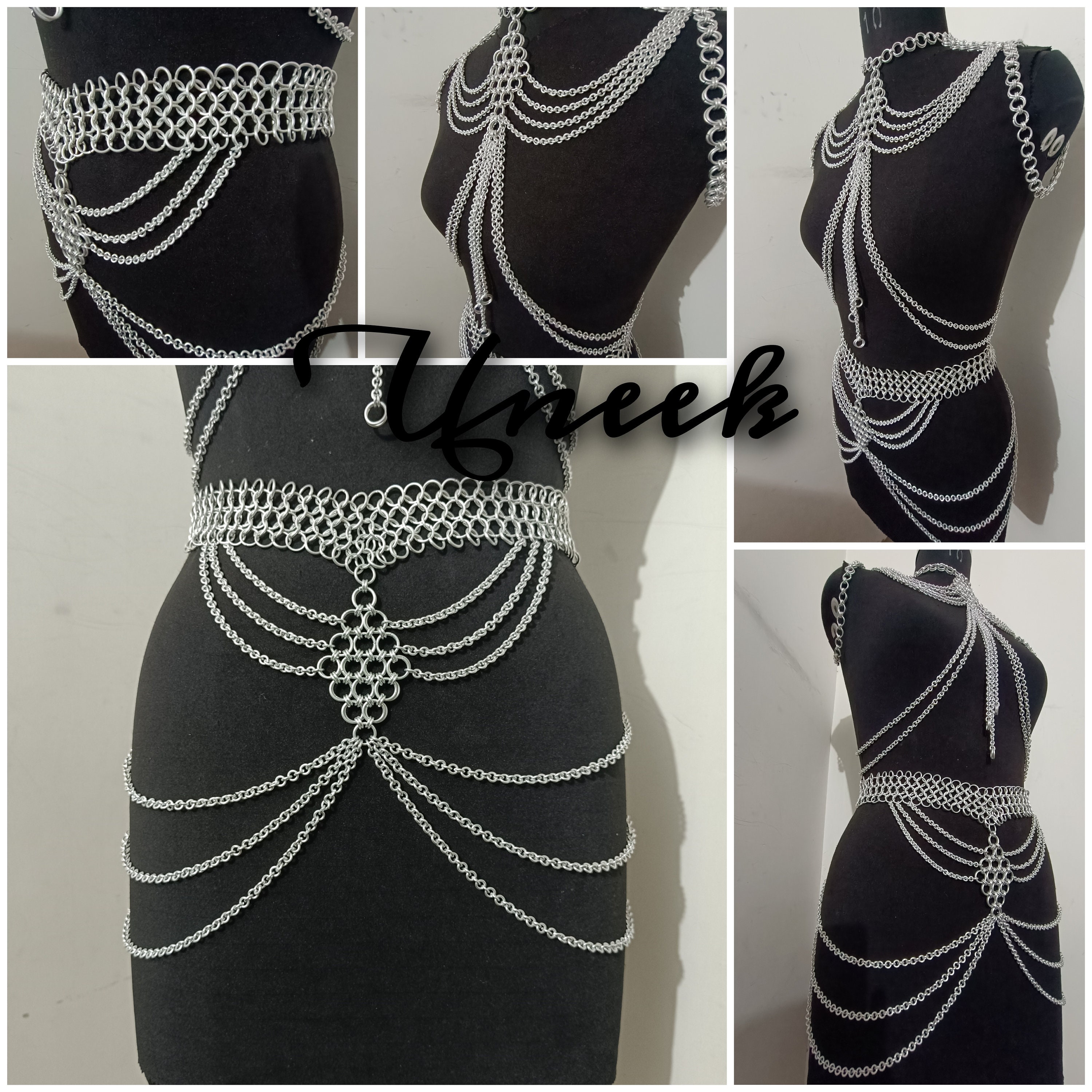 Anodized Aluminum Chainmail Skirt & Shoulder Chain Set, Rave Festival ...