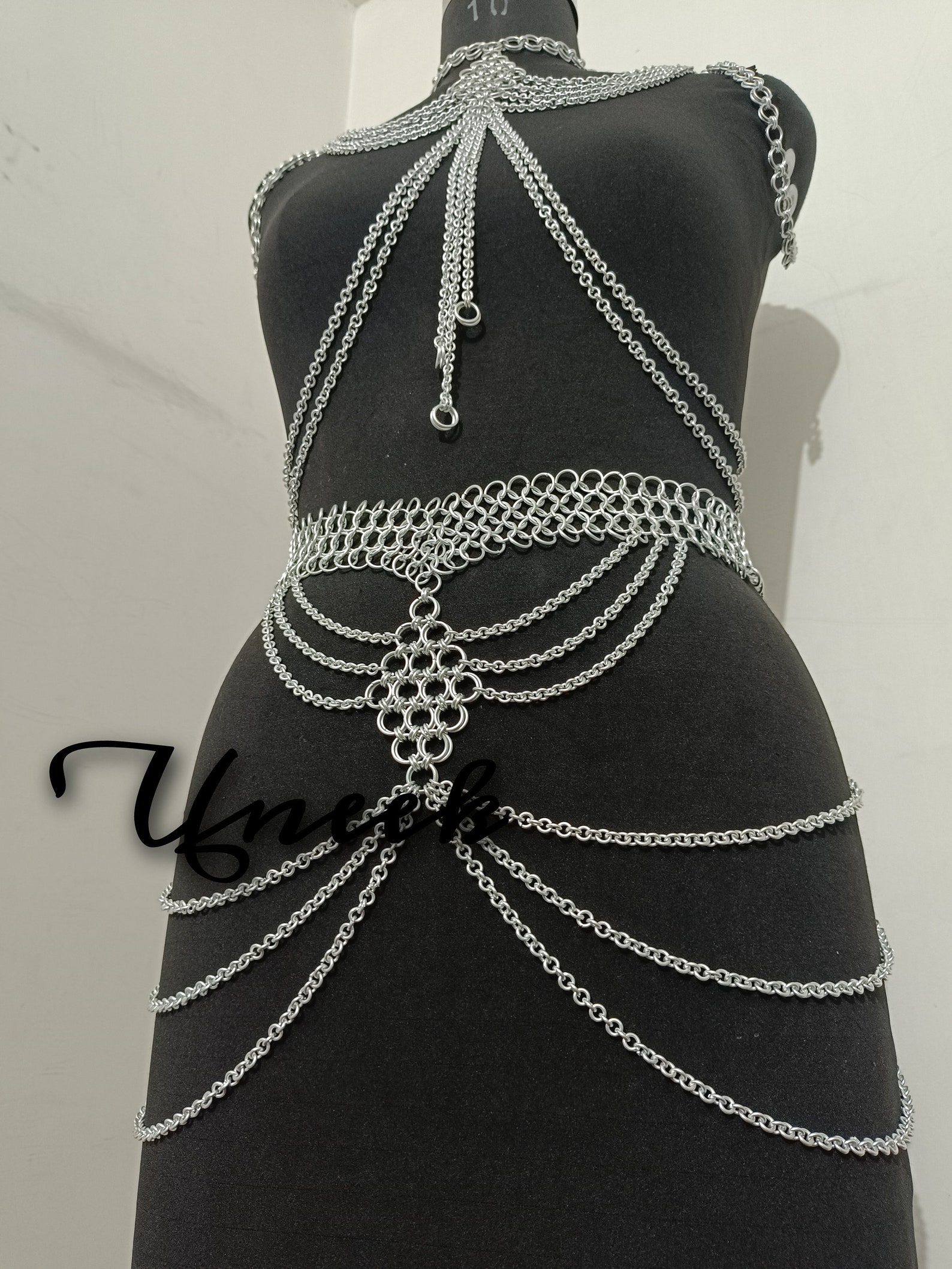 Anodized Aluminum Chainmail Skirt & Shoulder Chain Set, Rave Festival ...