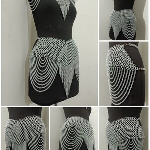 Chainmail Silver SET Shoulder Chain & Skirt, Rave Outfit, Festival ...