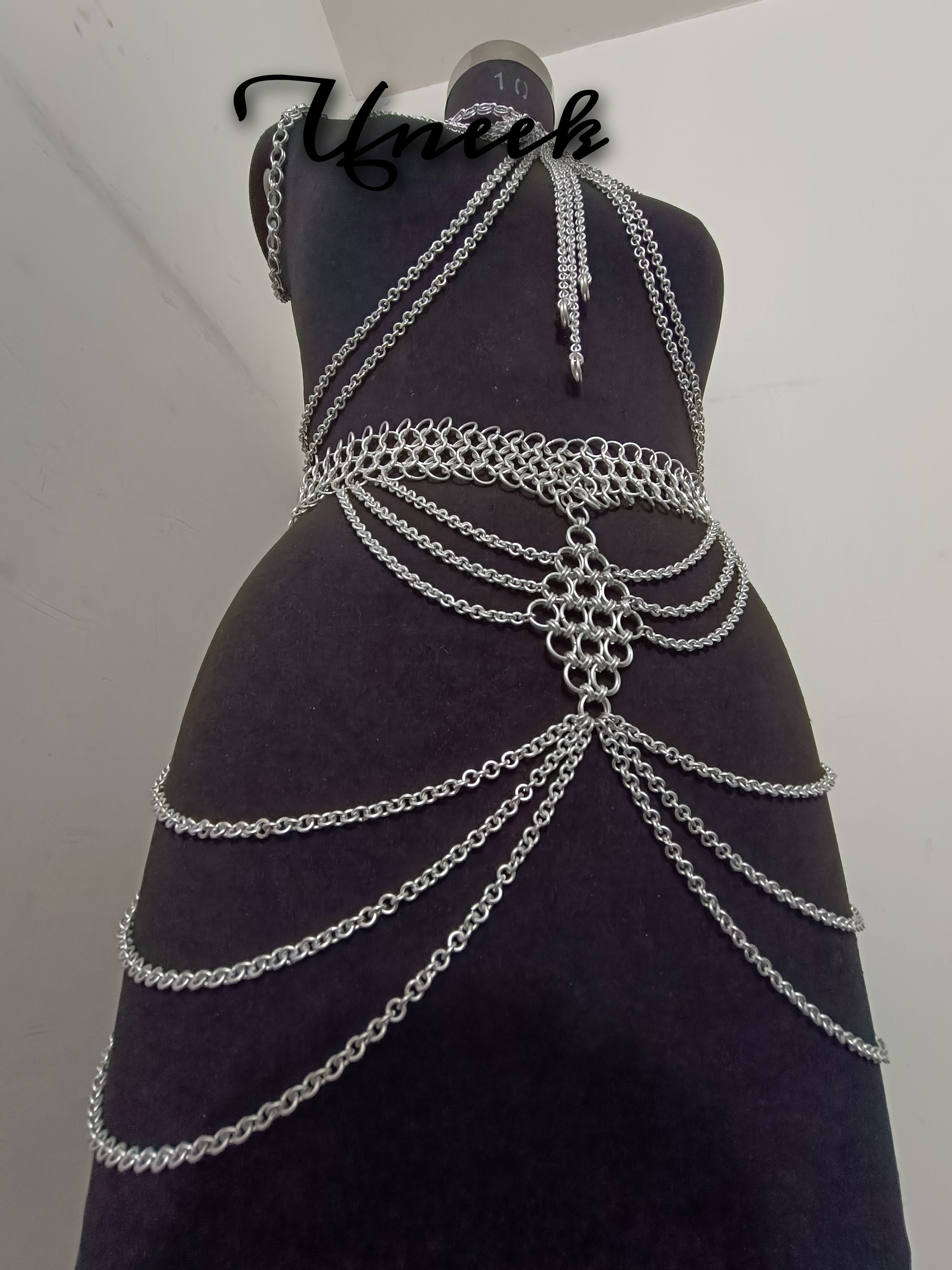 Anodized Aluminum Chainmail Skirt & Shoulder Chain Set, Rave Festival ...
