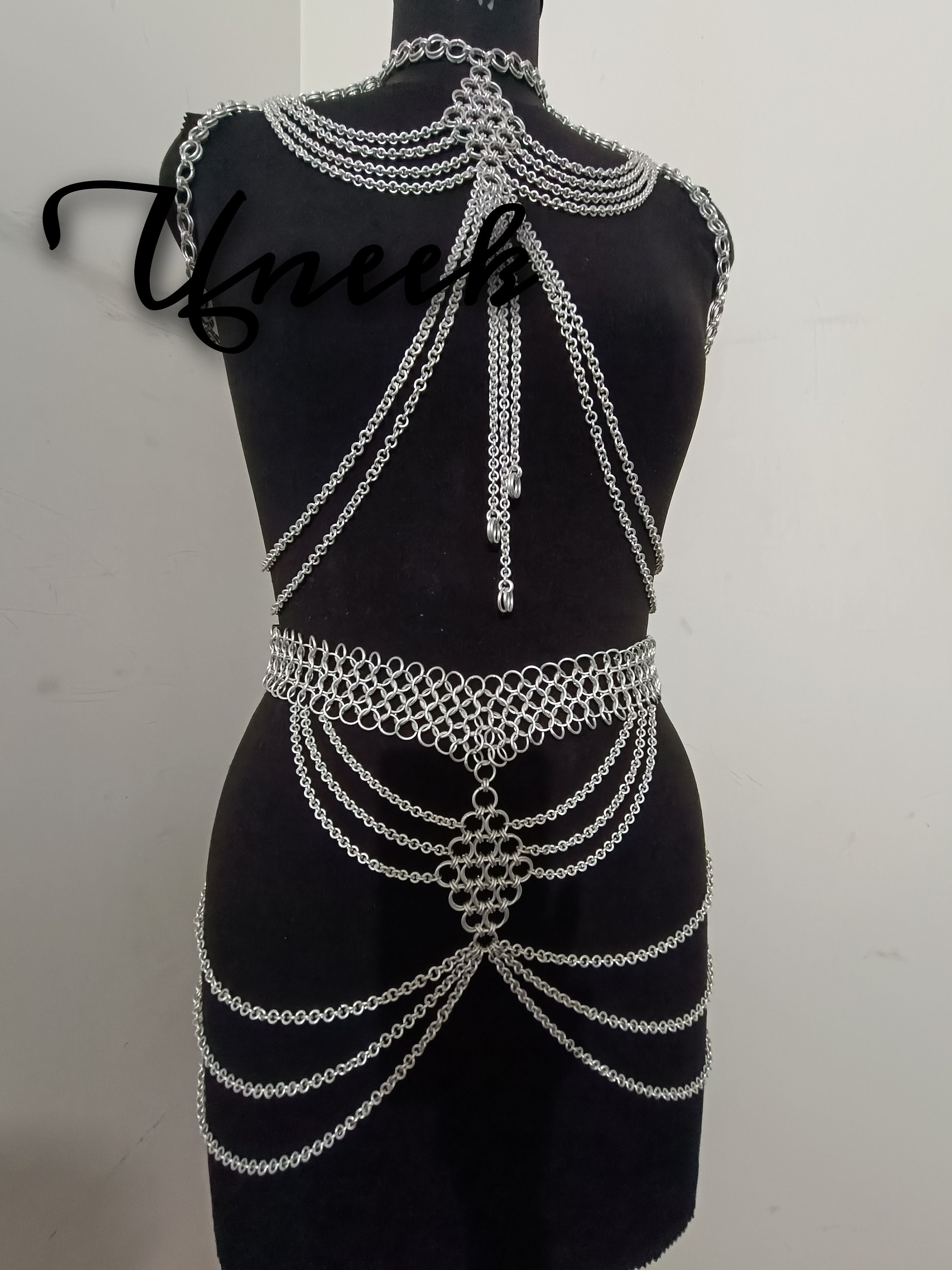 Anodized Aluminum Chainmail Skirt & Shoulder Chain Set, Rave Festival ...