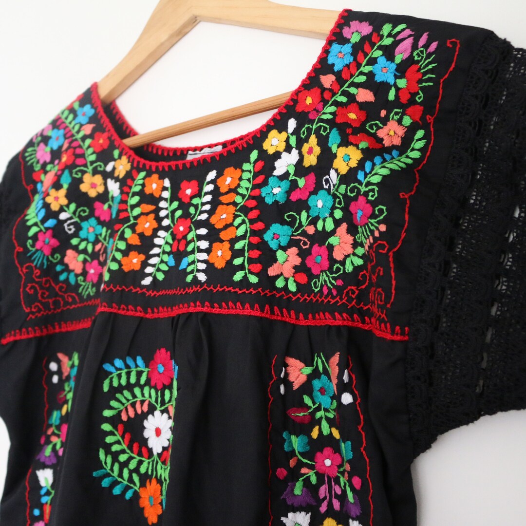 Oaxaca Embroidered Dress: Black Dress With Hand Embroidery - Etsy