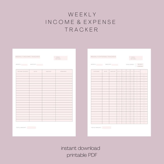 Weekly Income and Expense Tracker Printable Budget Planner - Etsy