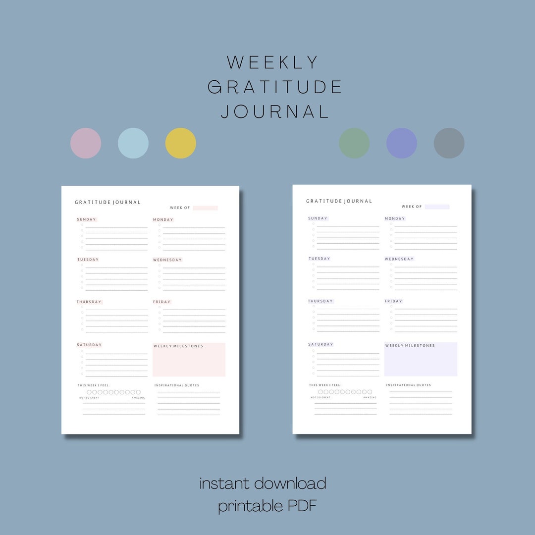 Weekly Gratitude Journal Printable | Daily Mental Health Check in ...