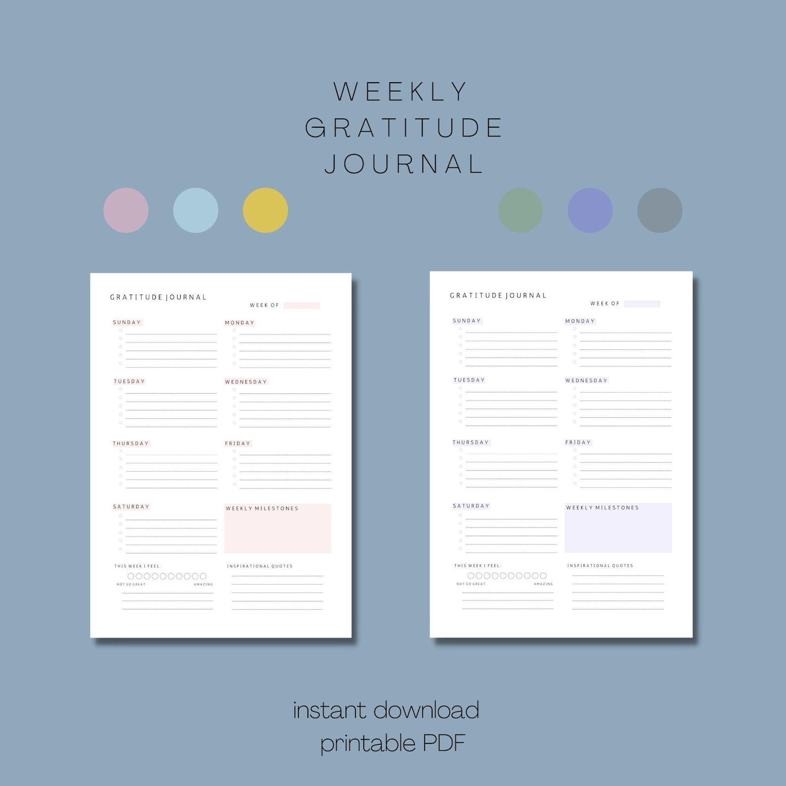 Weekly Gratitude Journal Printable Daily Mental Health Check - Etsy