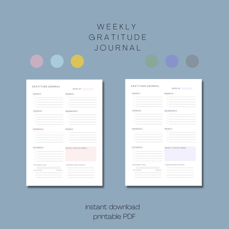 Weekly Gratitude Journal Printable | Daily Mental Health Check in ...