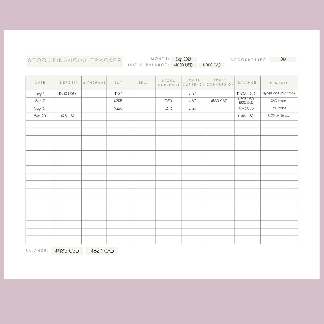 Stock Portfolio Tracker Printable | Stocks Performance Planner | Stock ...
