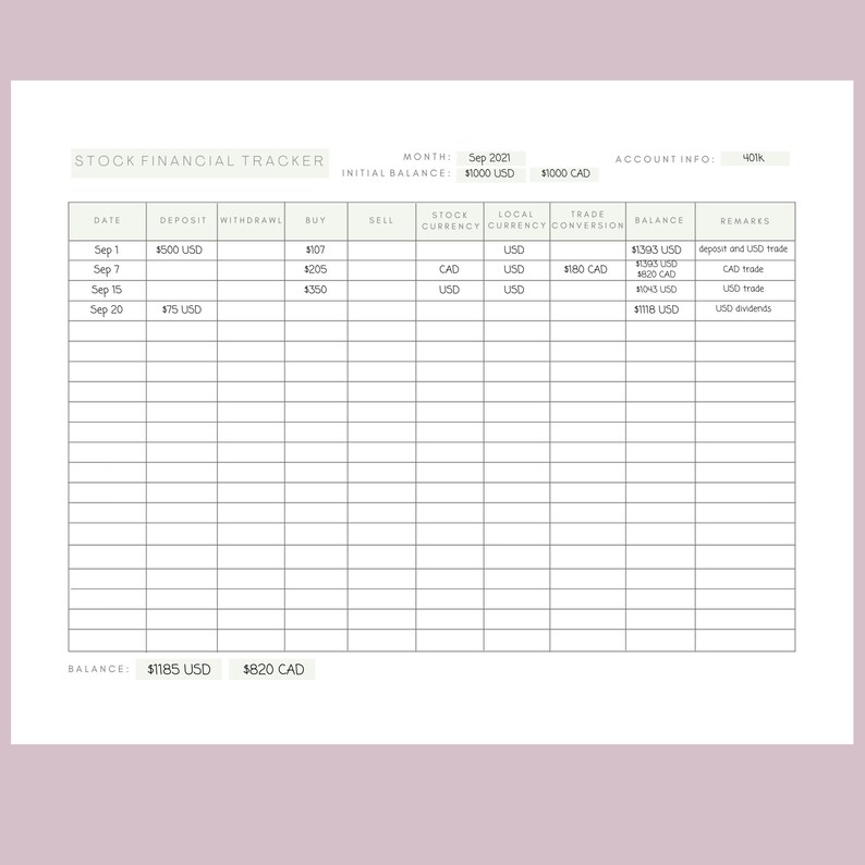Stock Portfolio Tracker Printable | Stocks Performance Planner | Stock ...