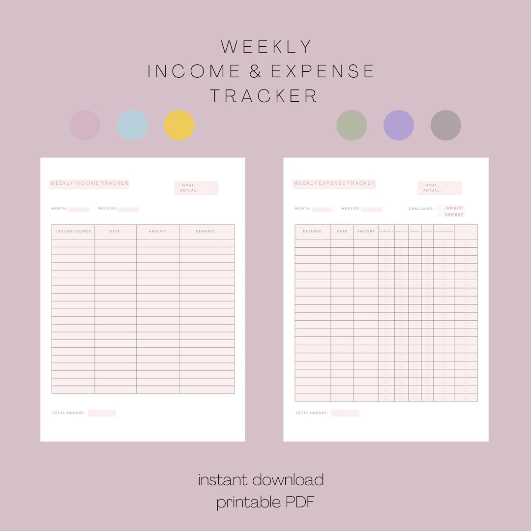 Weekly Income and Expense Tracker Printable | Budget Planner ...