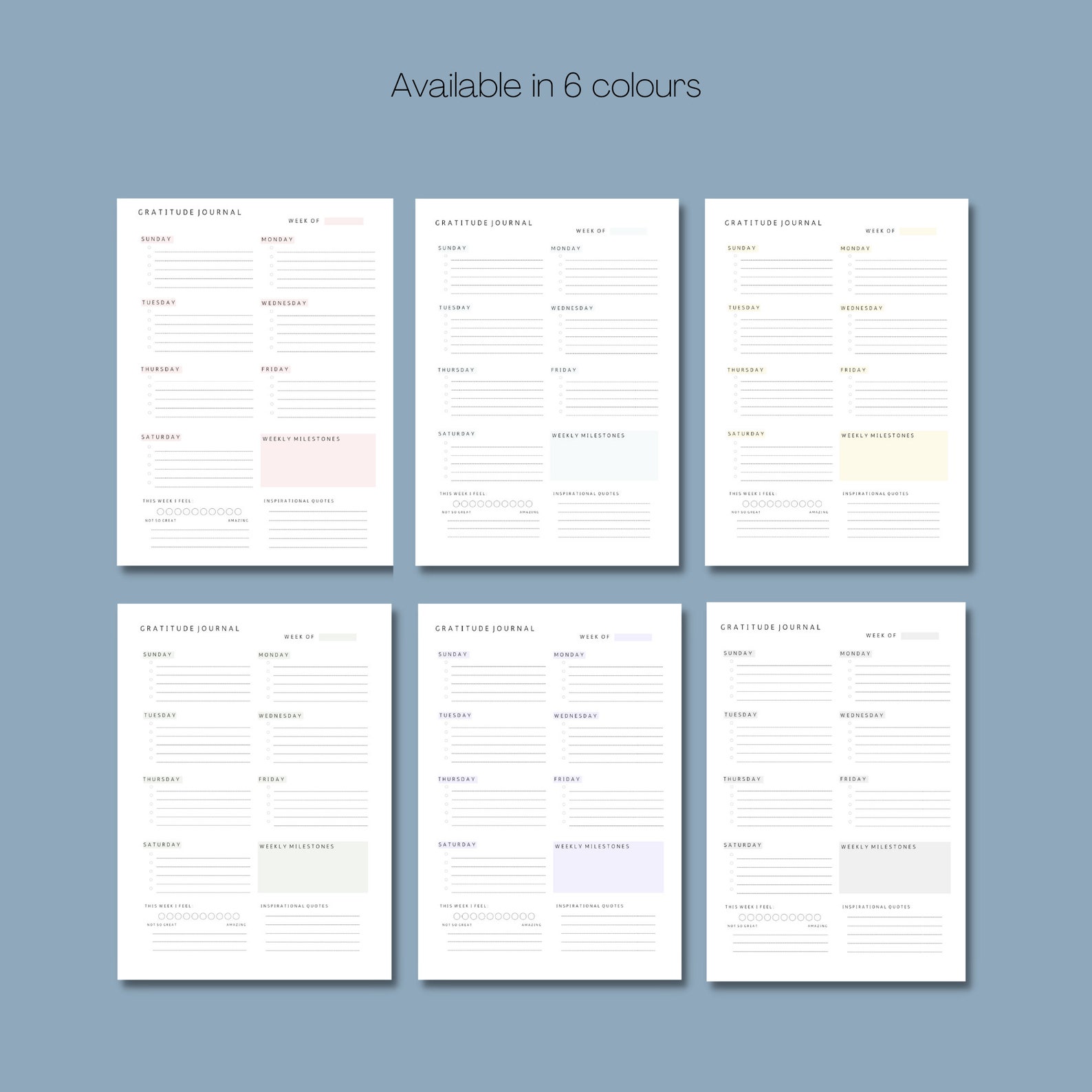 Weekly Gratitude Journal Printable | Daily Mental Health Check in ...