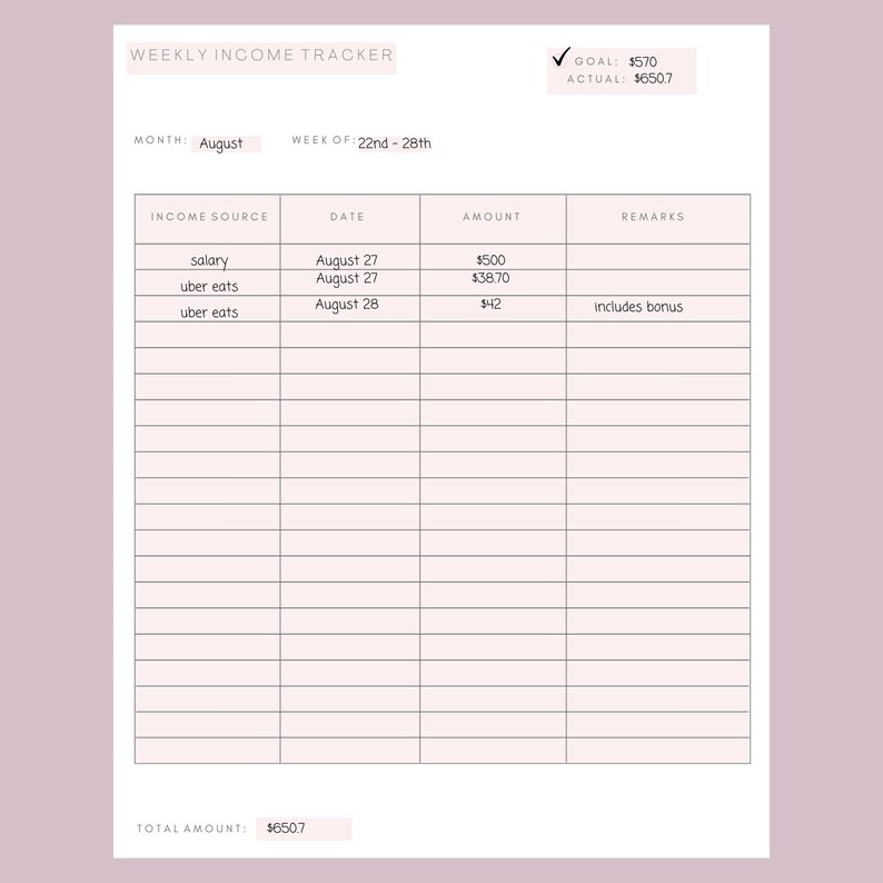 Weekly Income and Expense Tracker Printable | Budget Planner ...