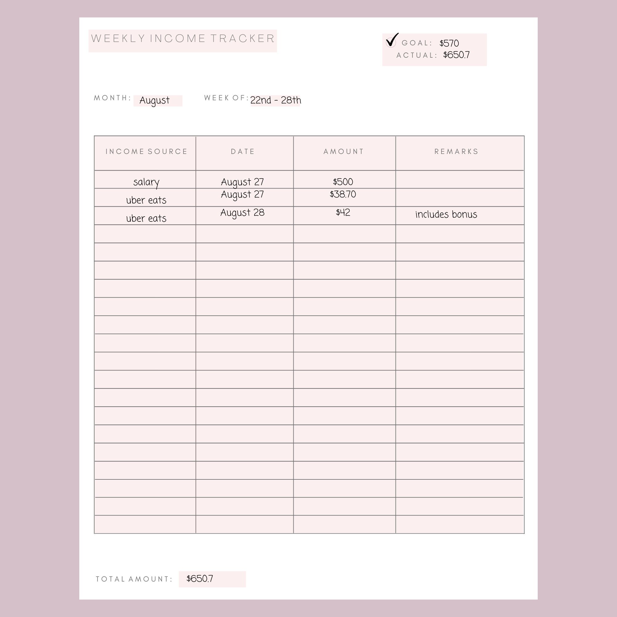 Weekly Income and Expense Tracker Printable | Budget Planner ...