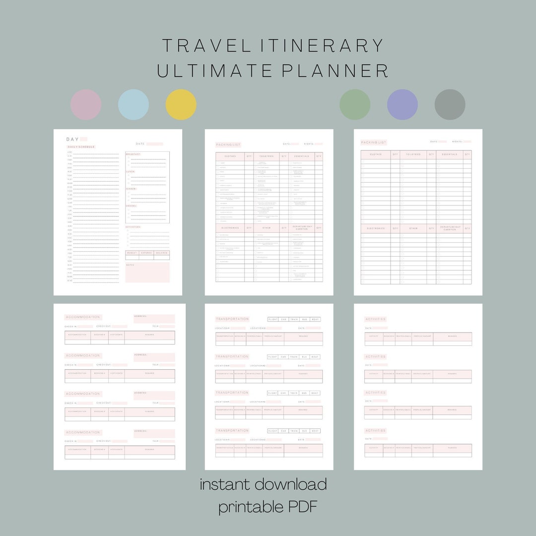 Travel Planner Printable Daily Travel Itinerary Template Ultimate ...