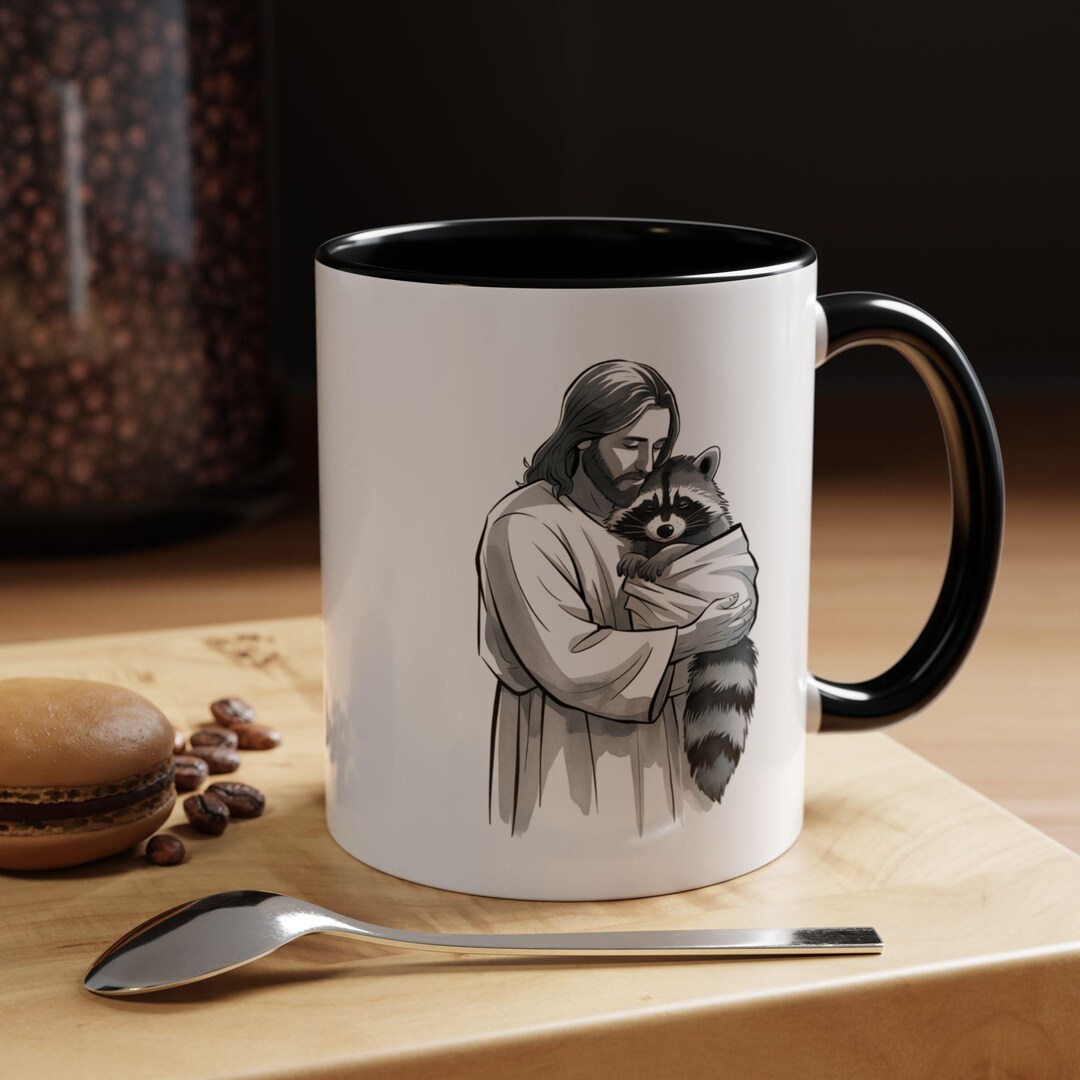 Jesus Hugging Raccoon Mug, Funny Religious Coffee Cup, Racoon Mug, Gift ...