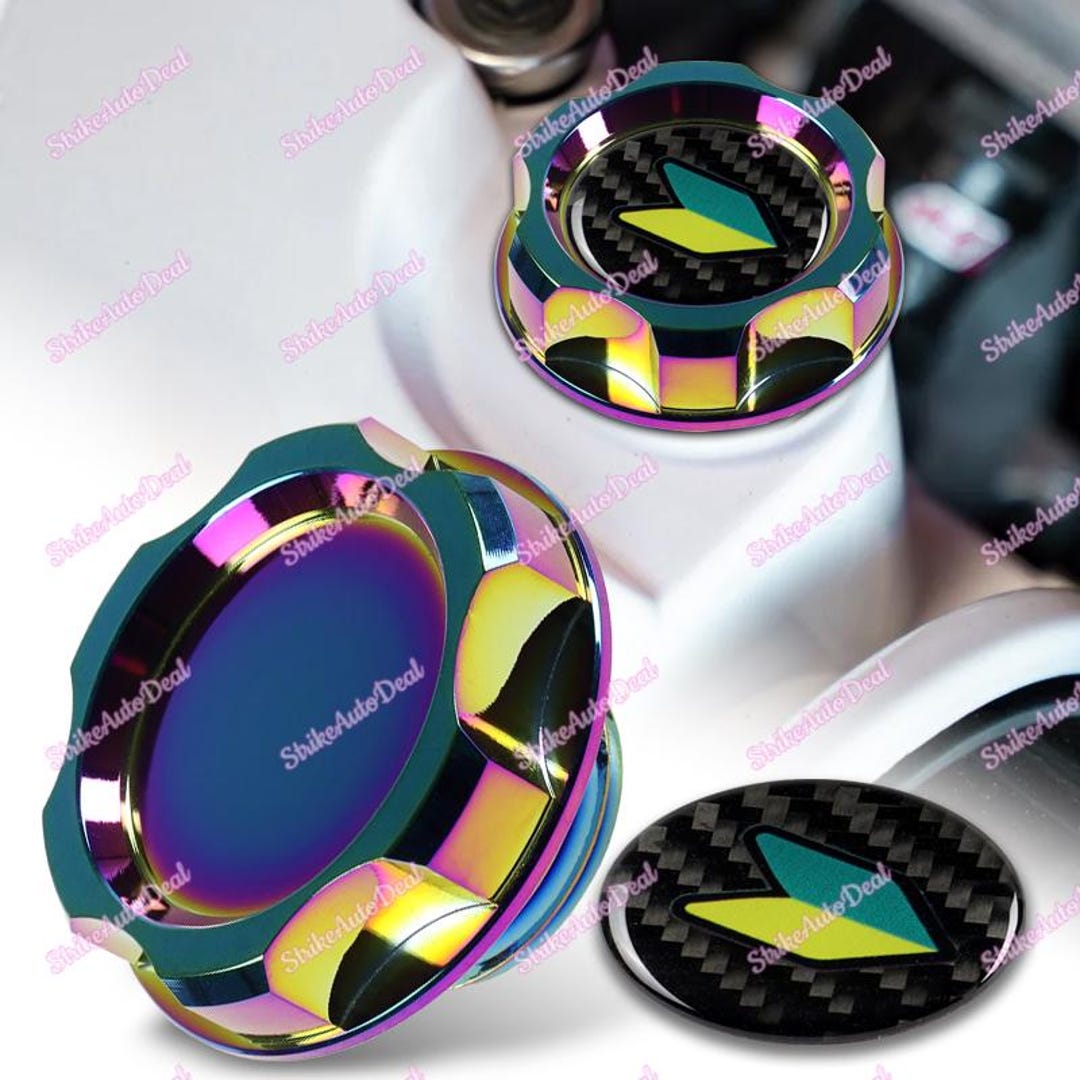 Carbon Fiber JDM LEAF Style Sticker Neo Chrome Engine Oil Filler Cap ...