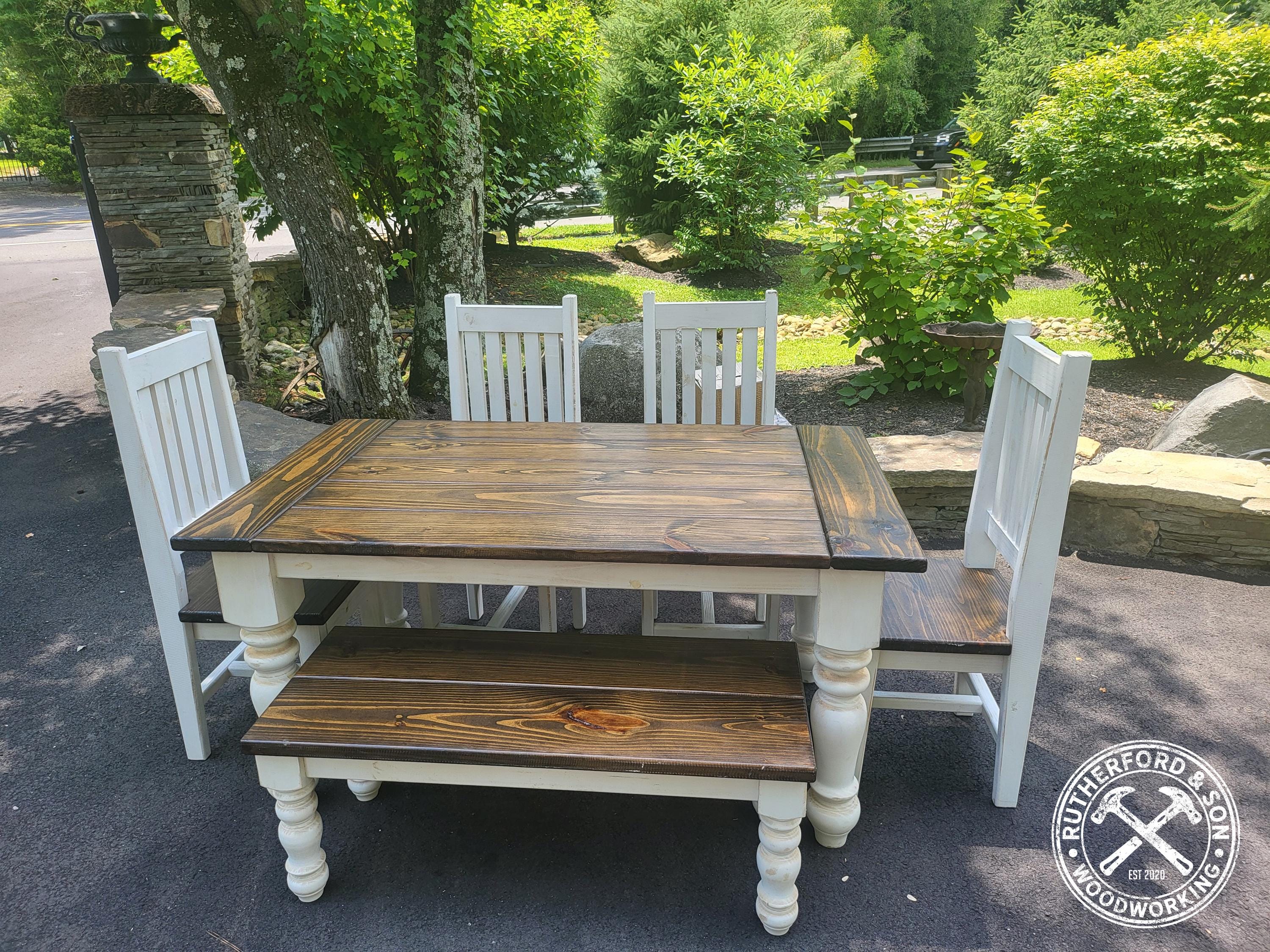 Farmhouse Dining Table With Mission Style Chairs and Bench - Etsy
